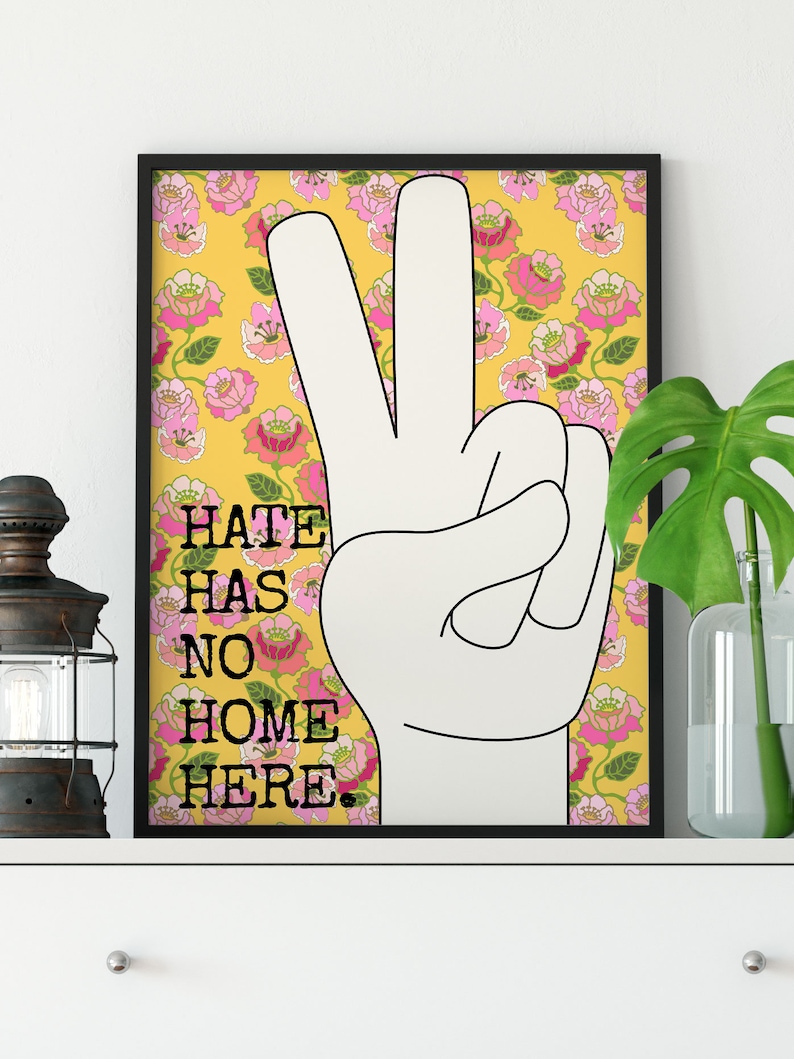No Hate Peace Sign Hippie Art Print Boho Wall Art Poster | Etsy