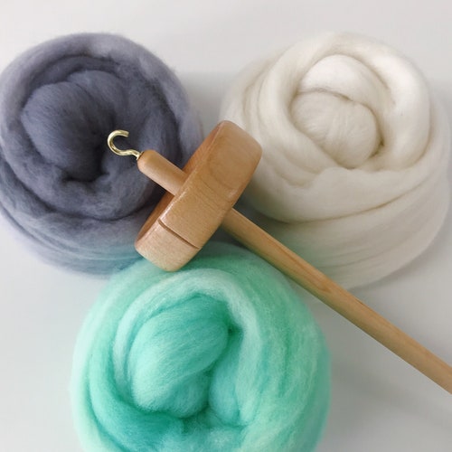 4oz Stamped Drop Spindle Kit With Wool for Yarn Spinning | Etsy