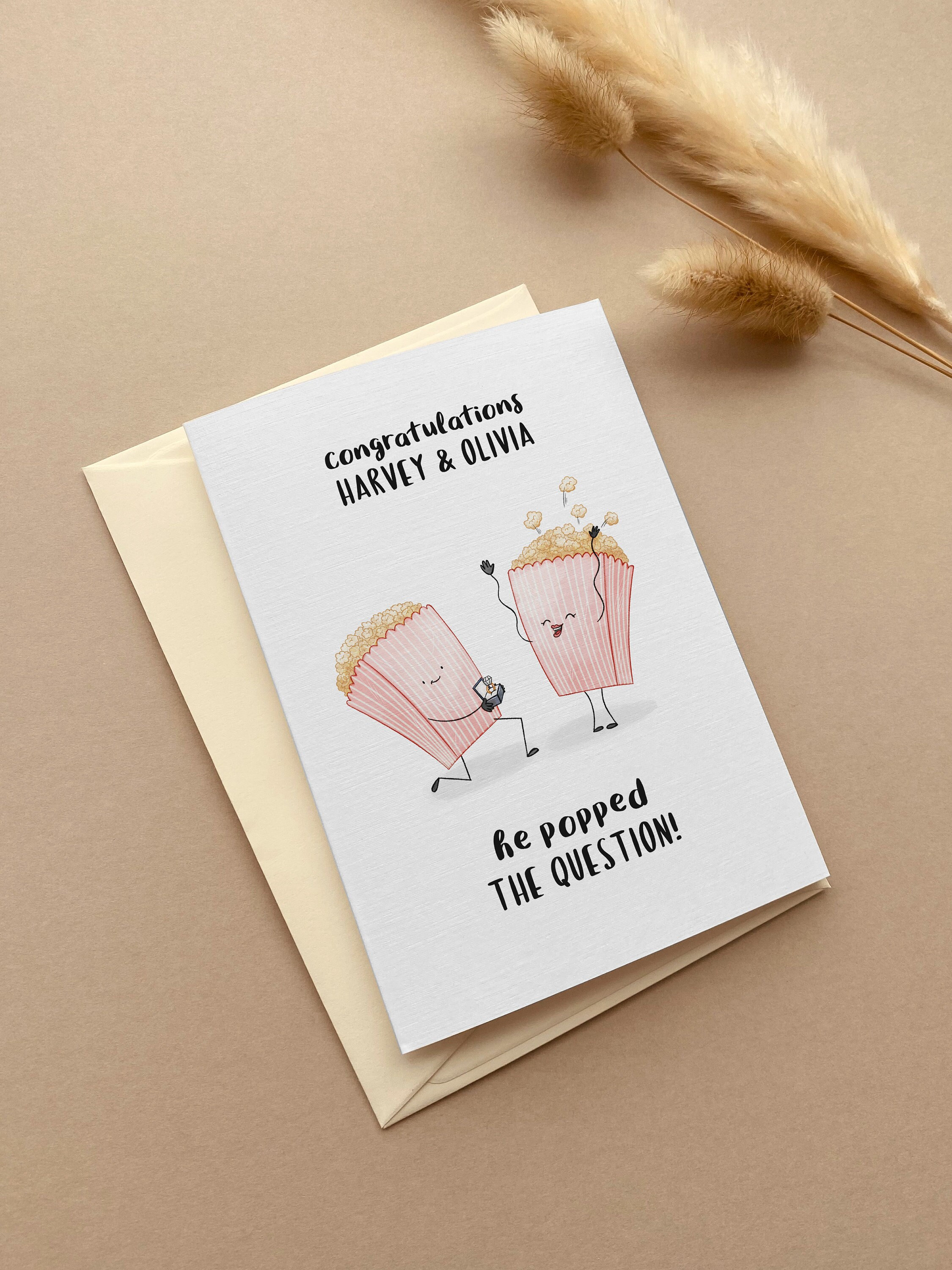 Engagement Card Funny Popcorn Personalised Names Card Cute - Etsy