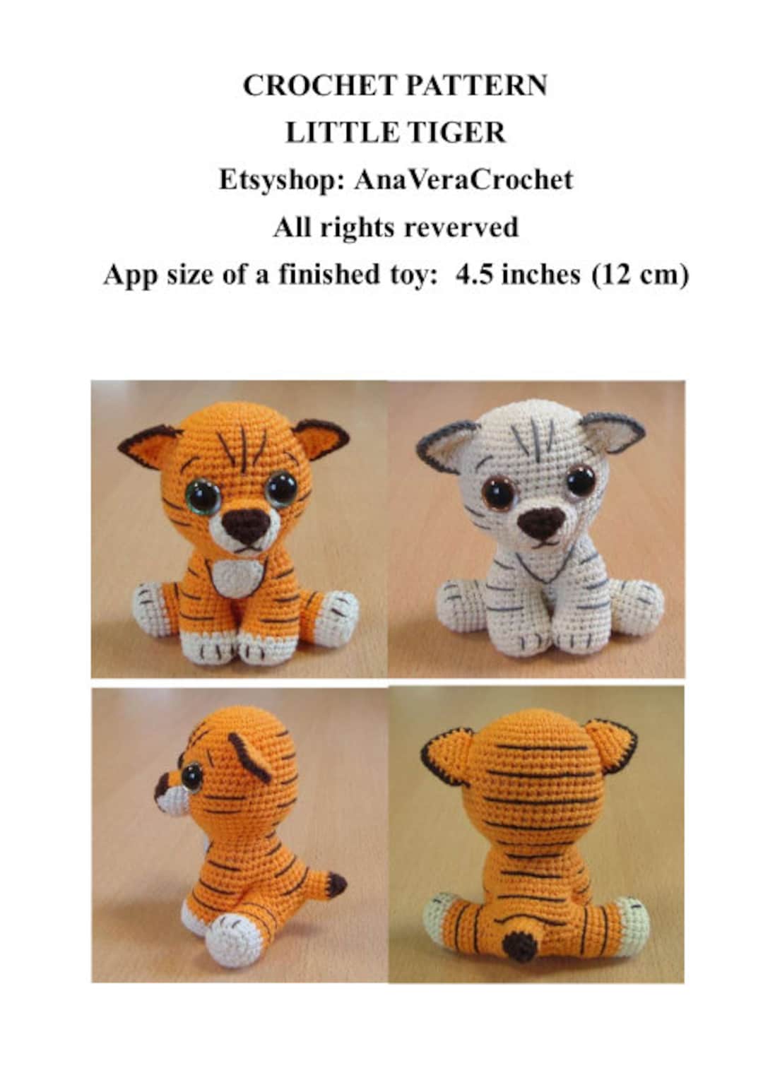 Amigurumi Tiger Crochet Pattern, Little Tiger Crochet Pattern, Easy-to ...