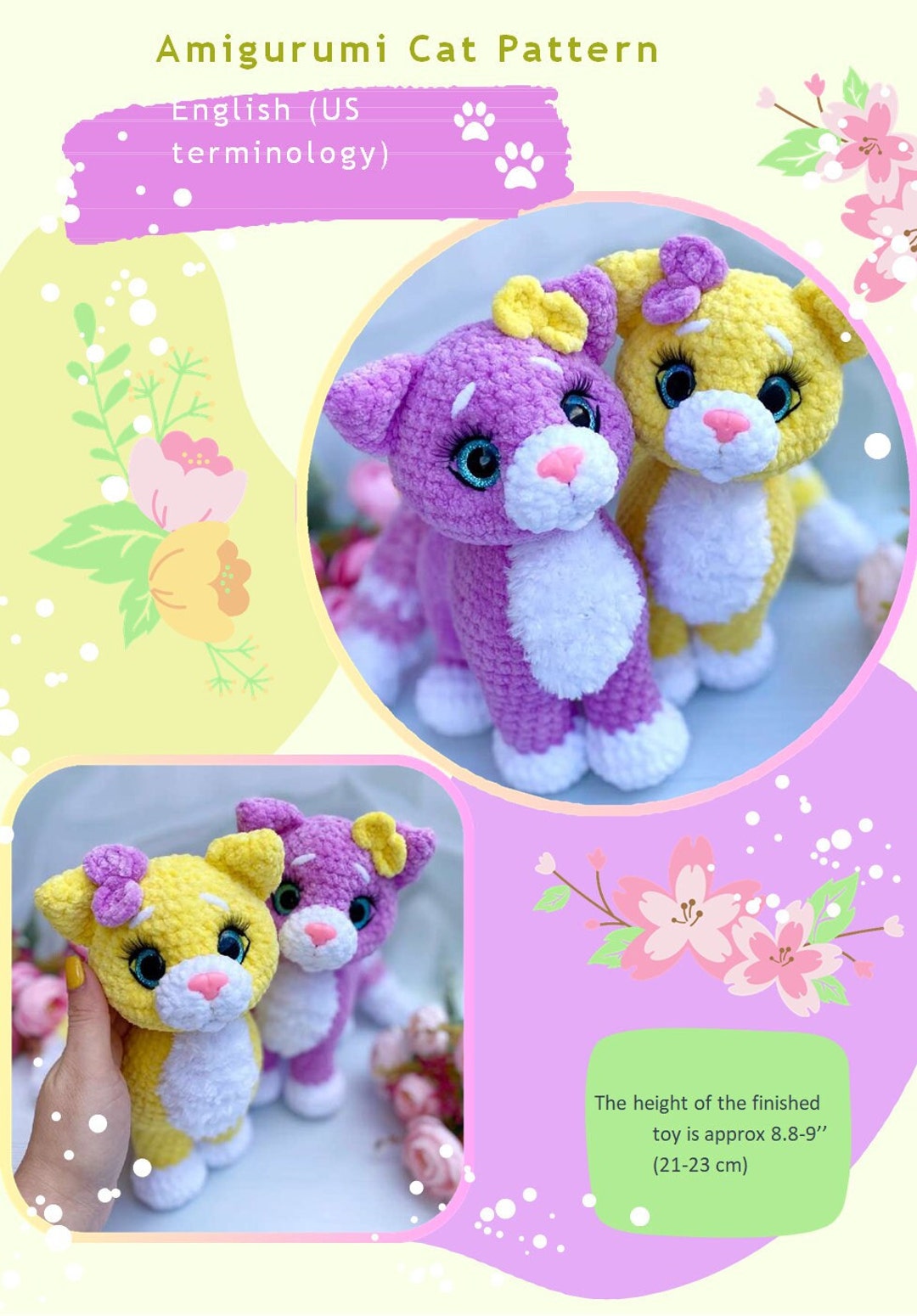 Cat Crochet Pattern, Amigurumi Cat Pattern, Crochet Cute Cat, Amigurumi ...
