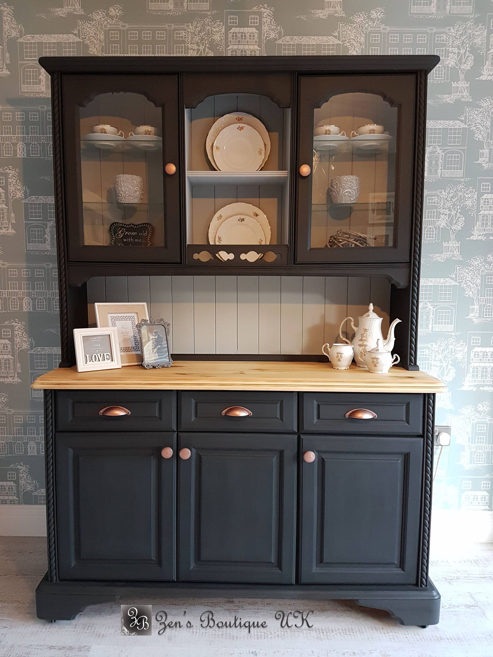 NOW SOLD. Welsh Dresser,black Painted Kitchen Storage, Farmhouse ...