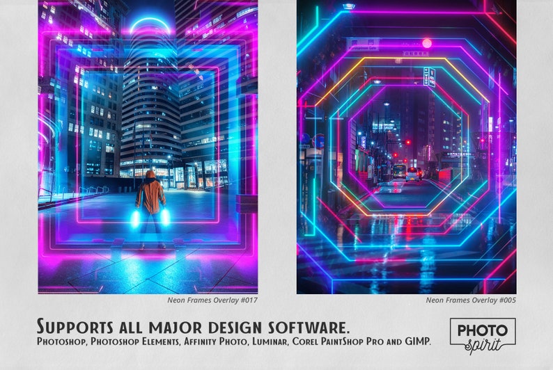Neon Frames Photo Overlays, Light Effects Photoshop Actions - Etsy