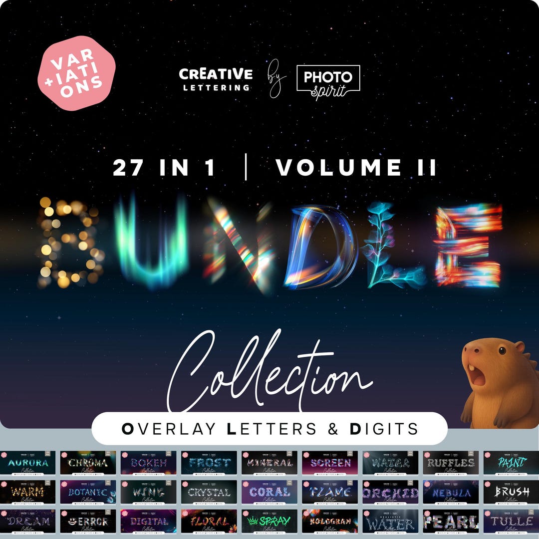 Overlay Letters PNG JPEG Bundle II: 27 in 1 Font Collection - Etsy