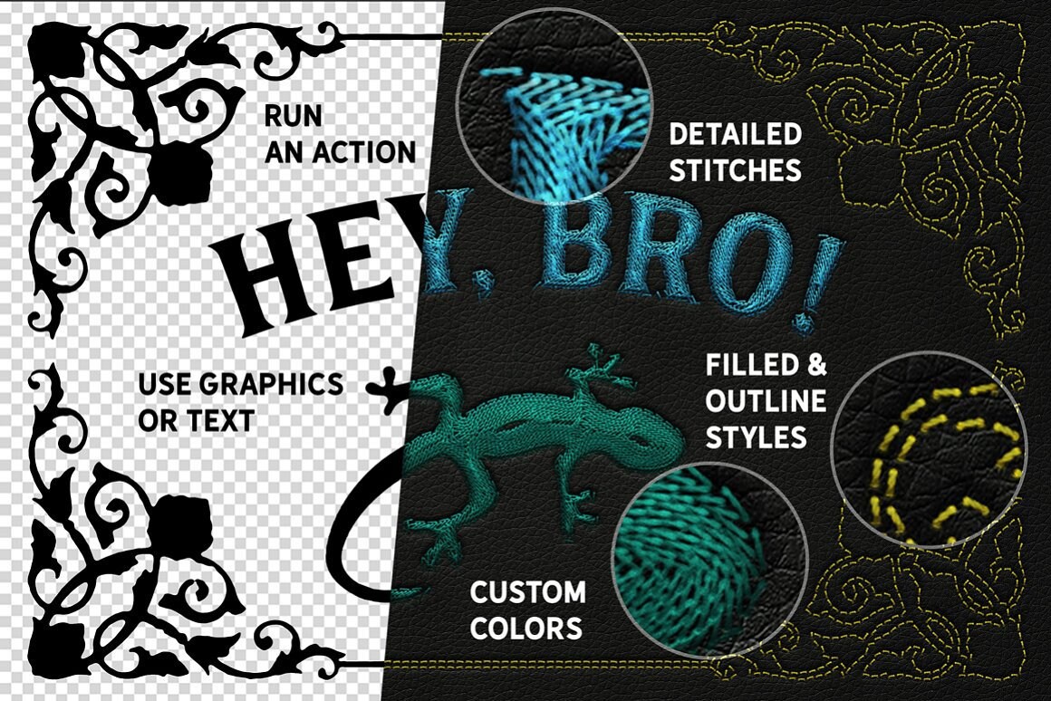 Realistic Embroidery Effect: Photoshop Actions, Stitch Brushes - Etsy