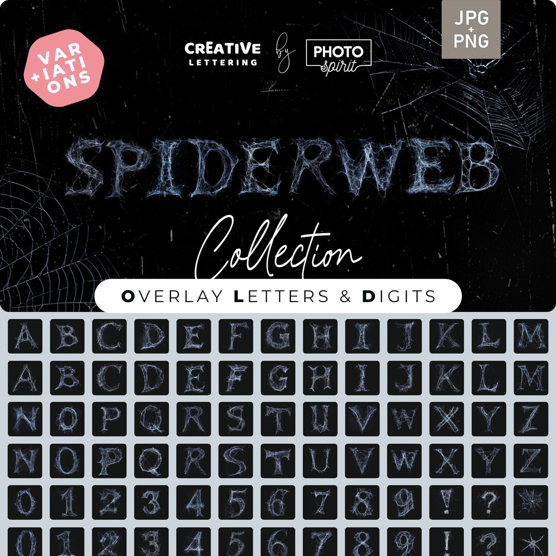 Spooky Spiderweb Alphabet Overlays PNG and JPEG – Eerie, Web-wrapped ...