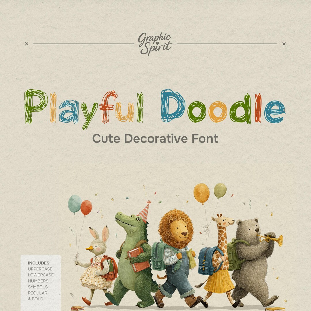 Playful Doodle Font: Whimsical Decorative Typeface (OTF/WOFF Digital ...