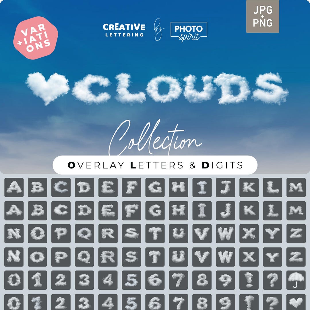 Cumulus Clouds Alphabet Overlays PNG and JPEG – Dreamy Cloud-inspired ...
