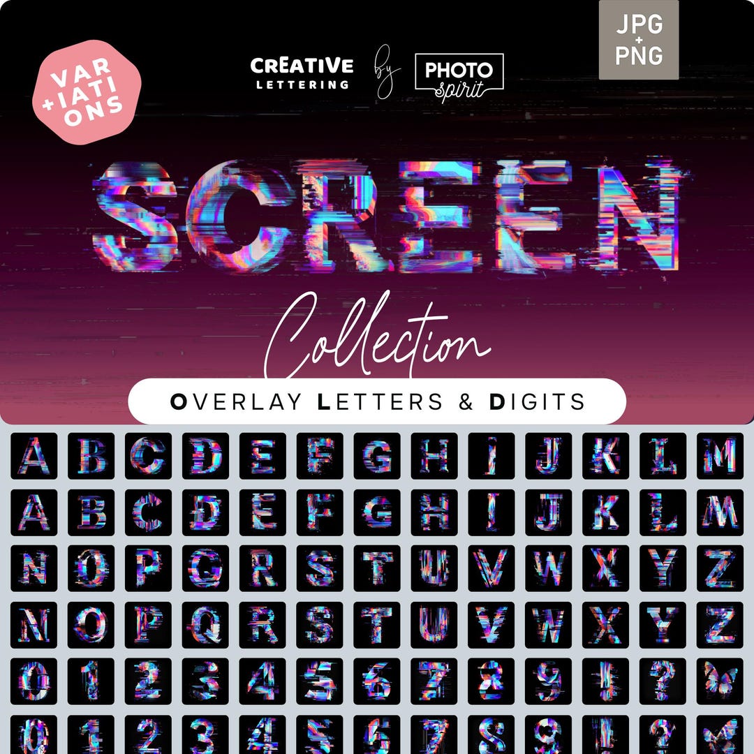 Screen Glitch Alphabet Overlays: Futuristic PNG & JPEG Fonts - Etsy