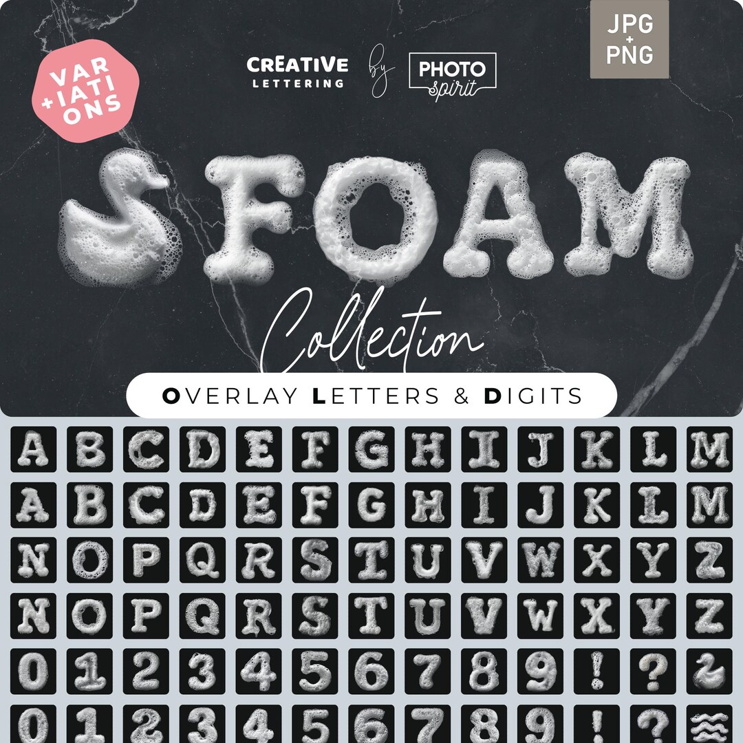 Soap Foam Letters Overlays PNG and JPEG – Realistic Soap Bubble ...