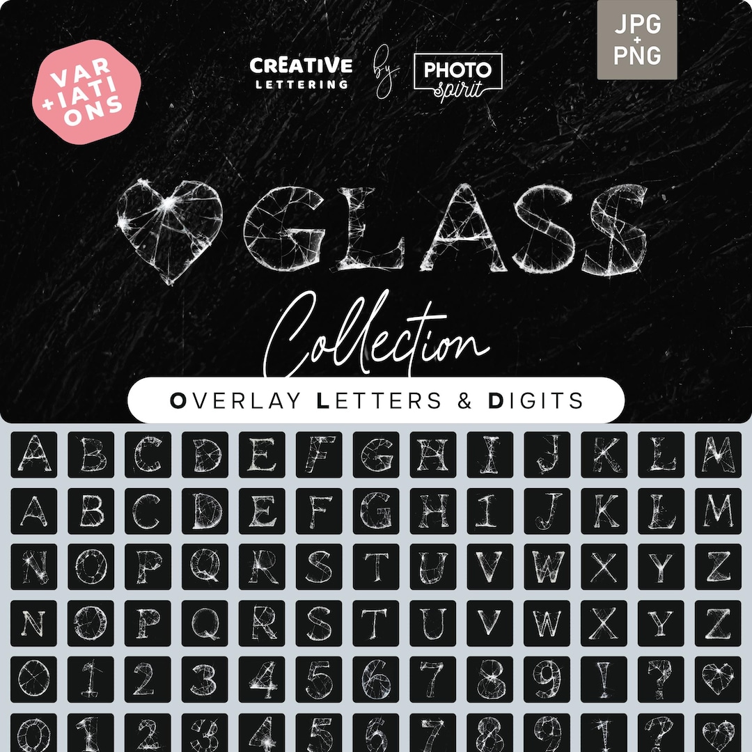 Shattered Glass Texture Letters Overlays PNG and JPEG– Dynamic Alphabet ...