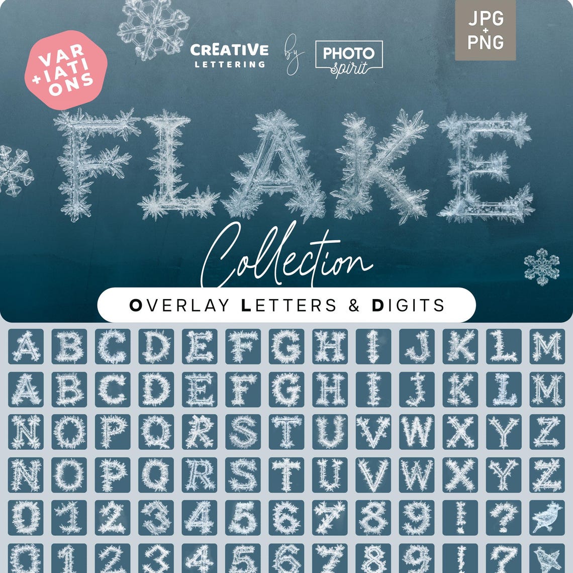 Snowflake Crystal Letter Overlays: Winter Alphabet (PNG & JPEG) - Etsy