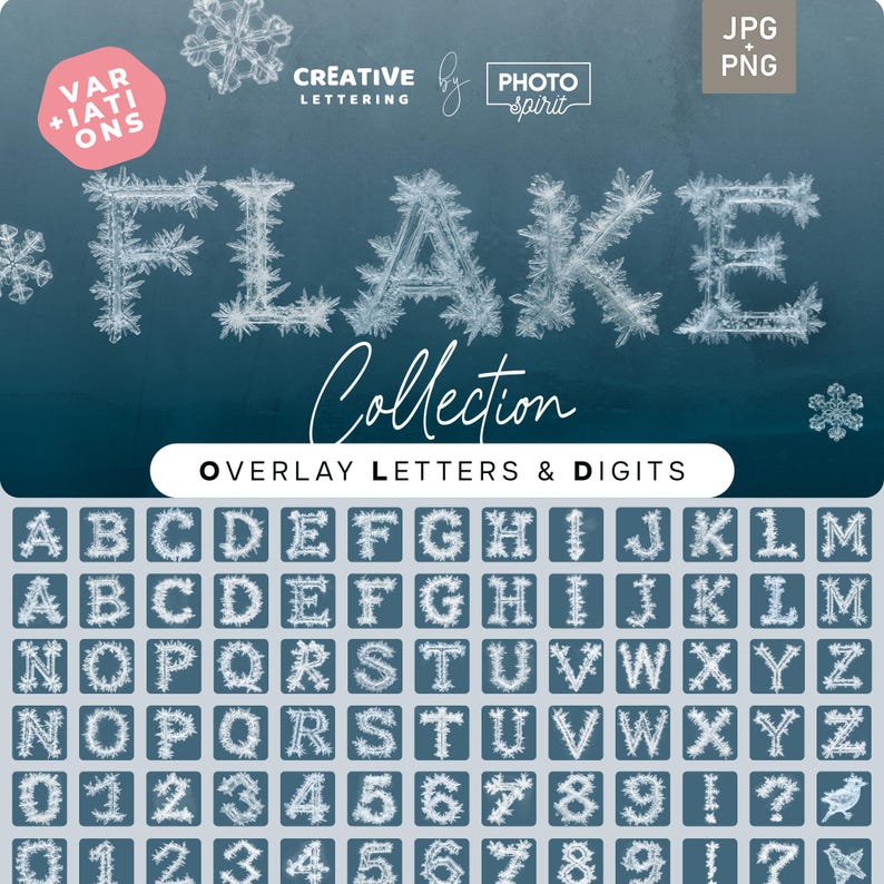 Snowflake Crystal Letter Overlays: Winter Alphabet (PNG & JPEG) - Etsy