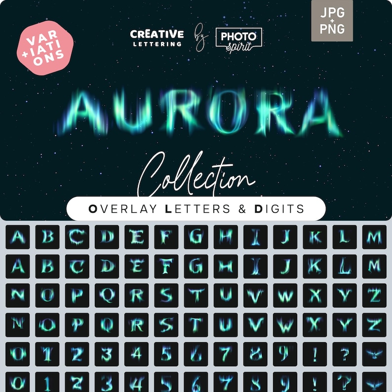 Aurora Lights Letter Overlays: Ethereal Alphabet PNG & JPEG - Etsy