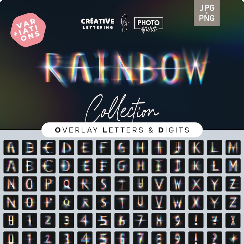 Rainbow Alphabet Overlays: Prismatic Letters, Numbers, Symbols (PNG ...