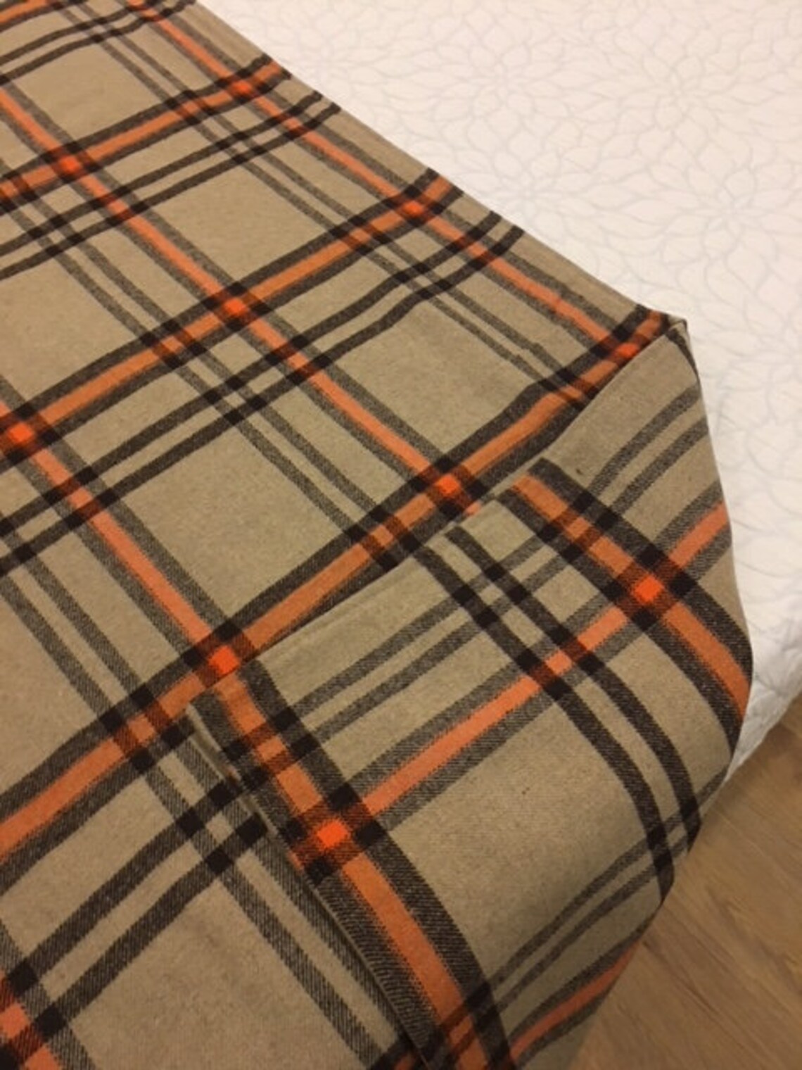 Beige Wool Plaid Bed Runner Bed Scarf Runner Bed Cover | Etsy