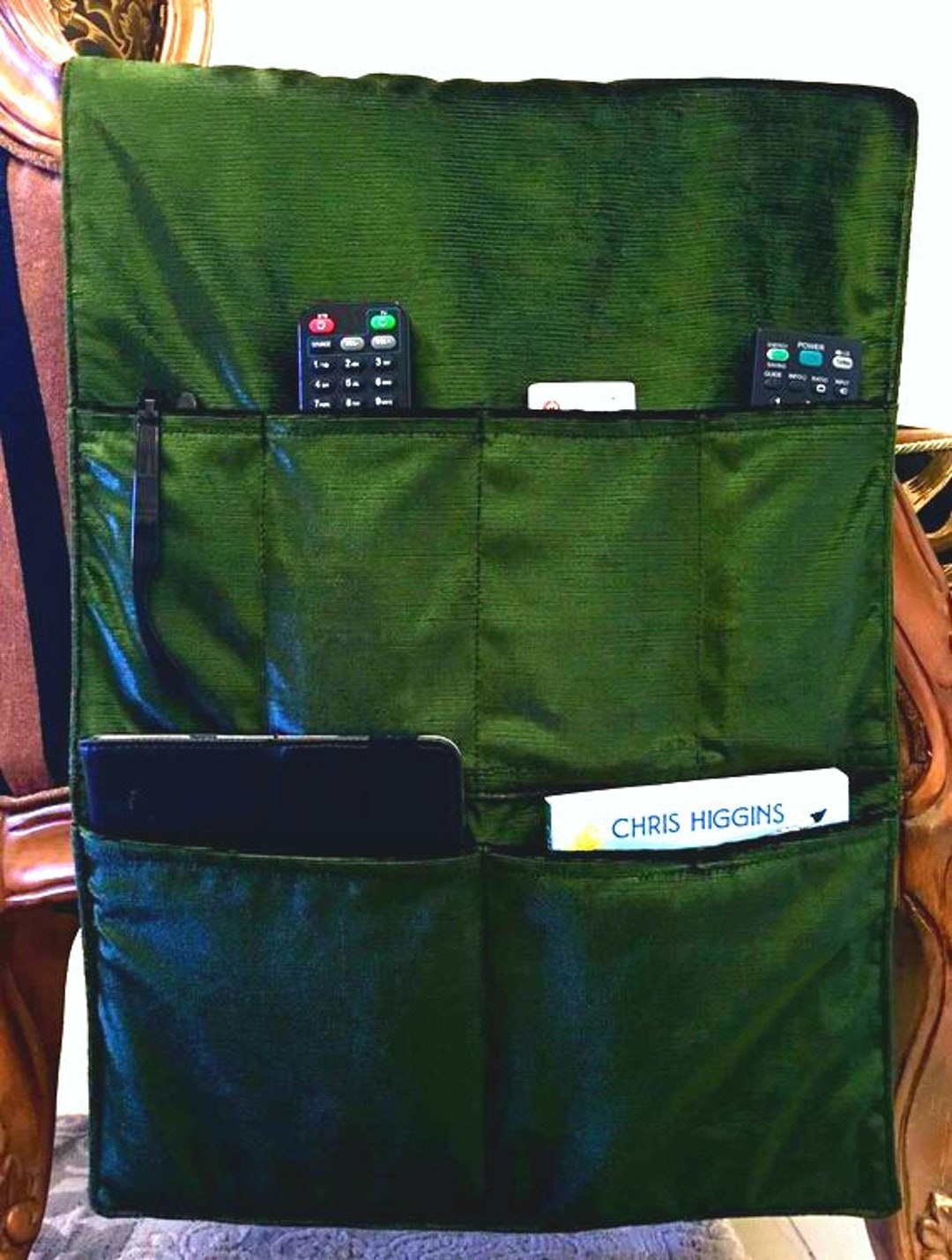 Green Velvet Fabric Organizer Remote Control Holderremote - Etsy