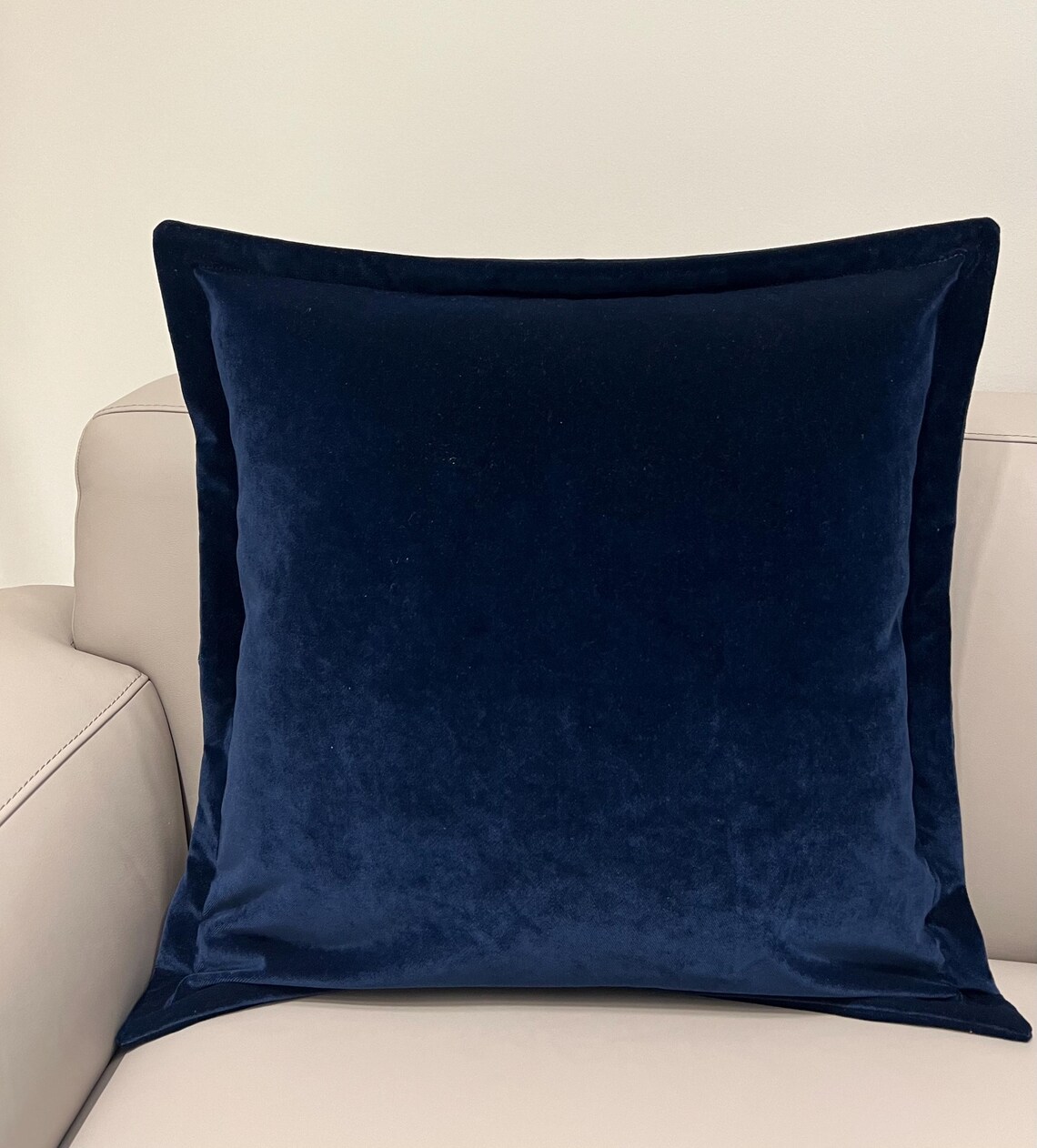 Navy Blue Velvet Flange Pillow Cover, Luxurious Soft Sham, 18X18 ...