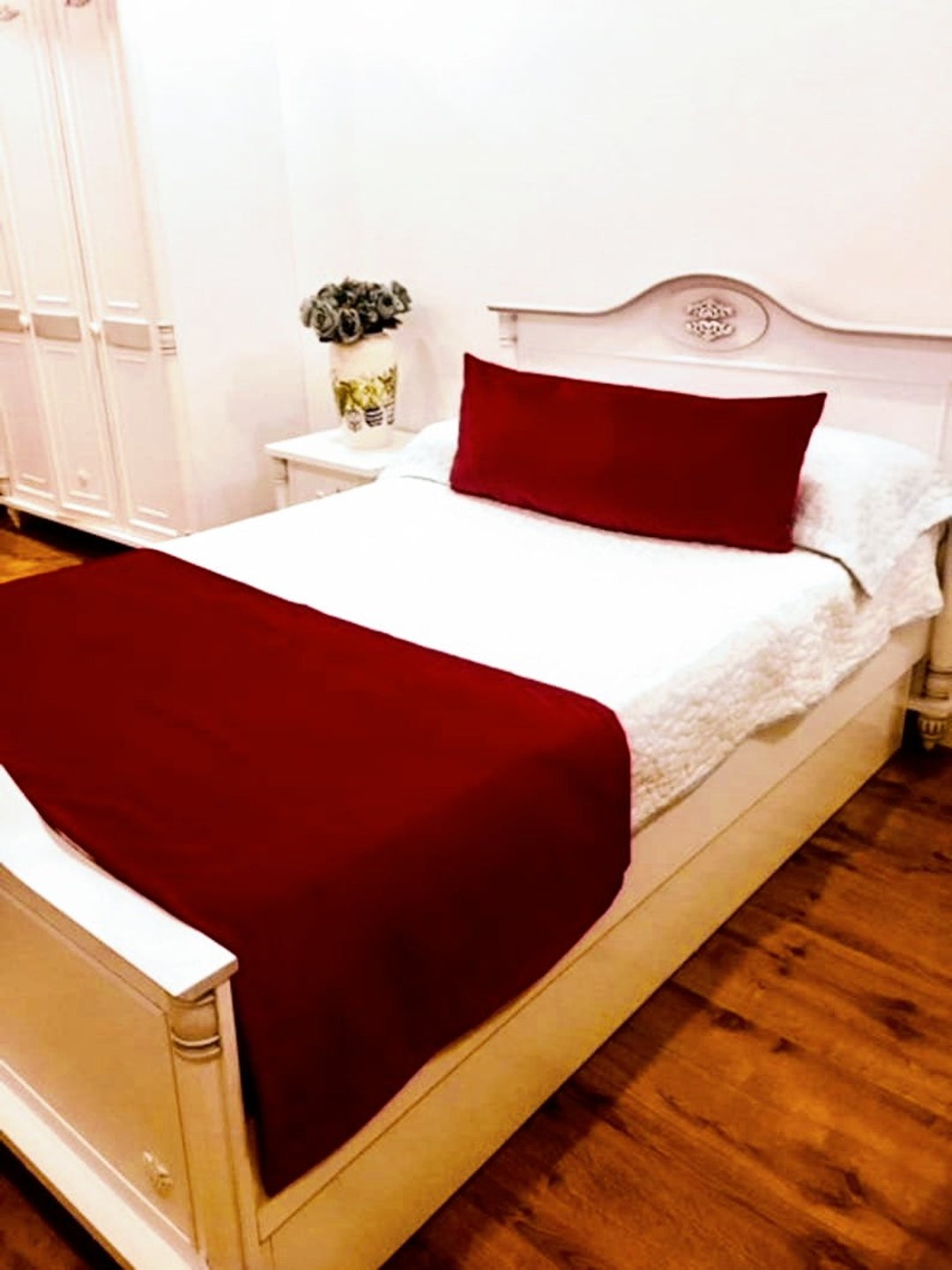 Double-sided Wine Red Velvet Bed Runner, Bed Scarf, Bed Cover, All Sizes Hotel Bed Runners, Bed ...