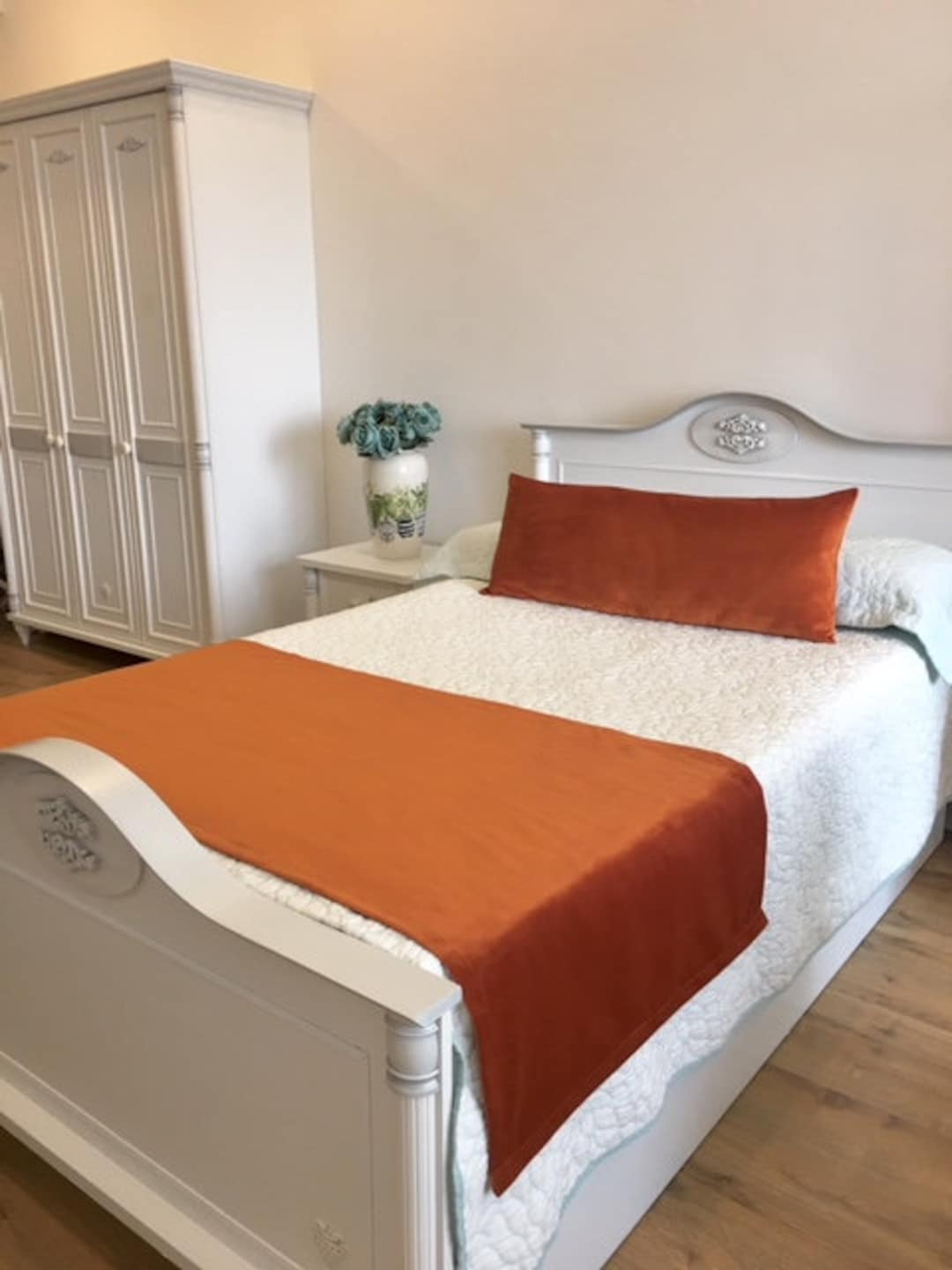 Double Sided Burnt Orange Velvet Bed Runner, Long Pillow, Lumbar Pillow ...