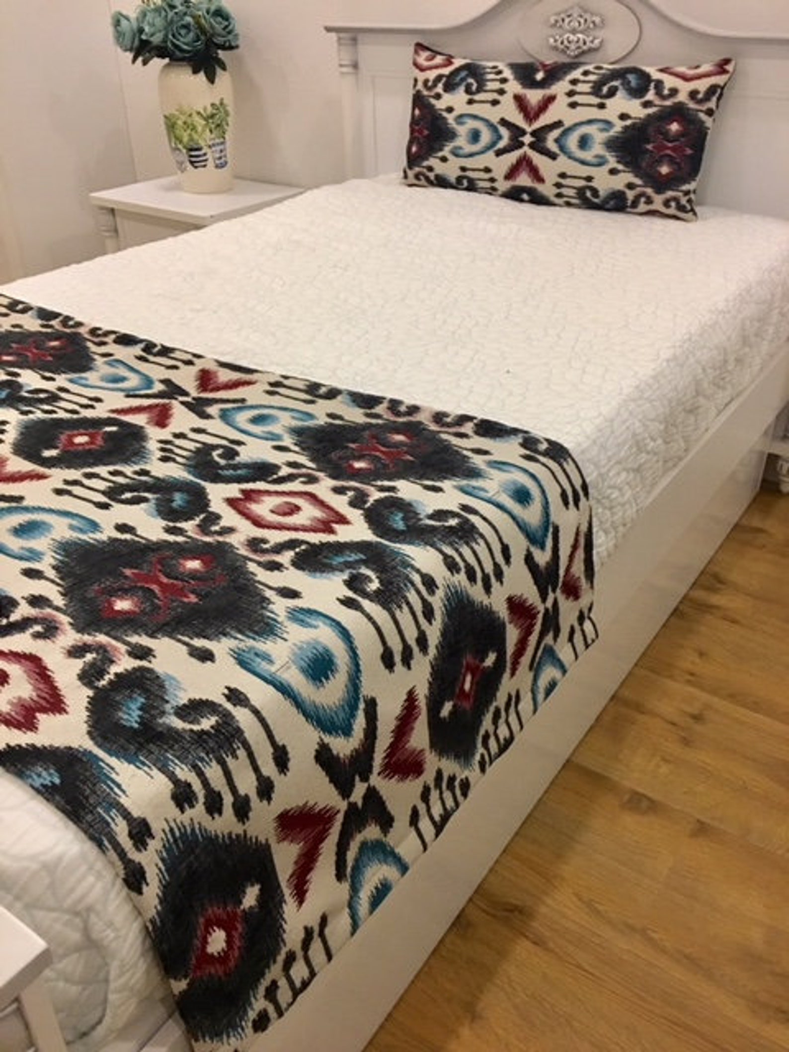 Double-sided Turquoise Boho Bed Runner Runners Bed Scarf - Etsy