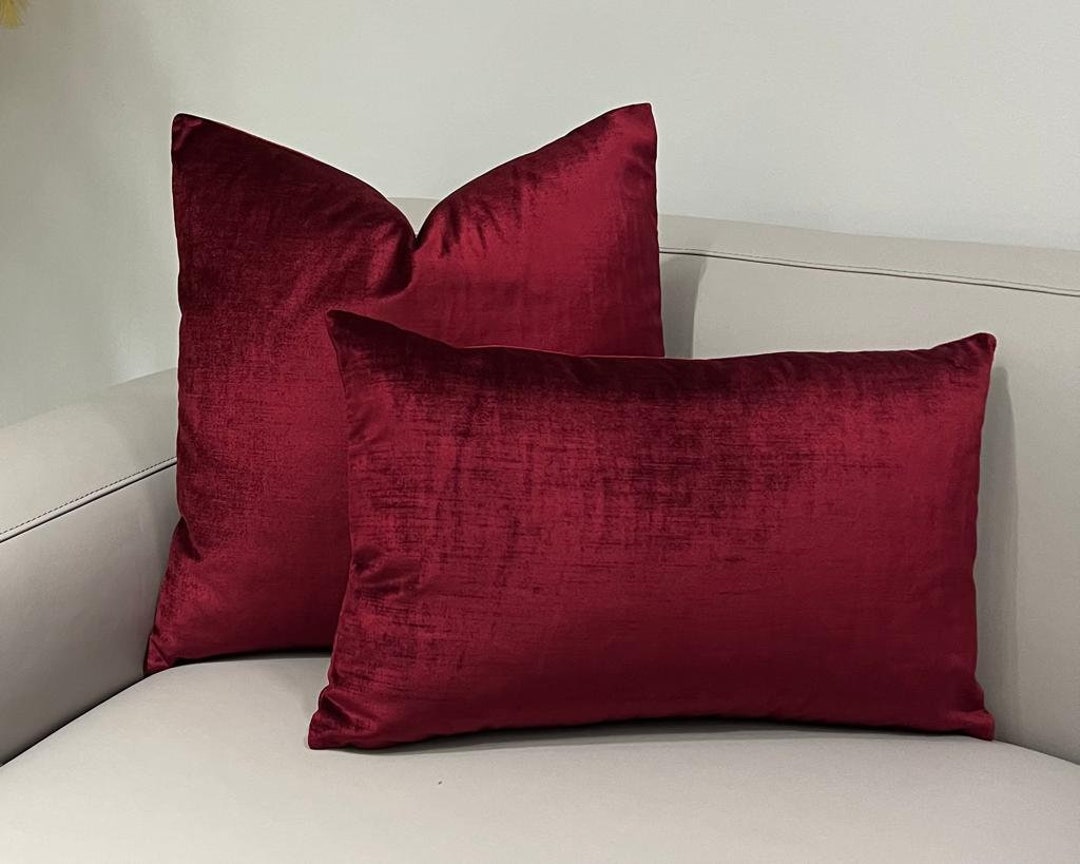 Luxury Shiny Burgundy Pillow Cover, Velvet Pillow, Red Pillows, Throw ...