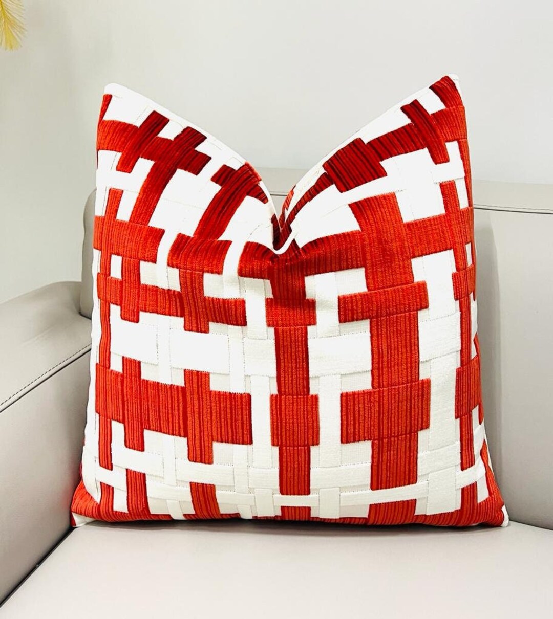 Light Red Velvet Pillow Cover, White Cushion Case, Modern Euro Sham ...