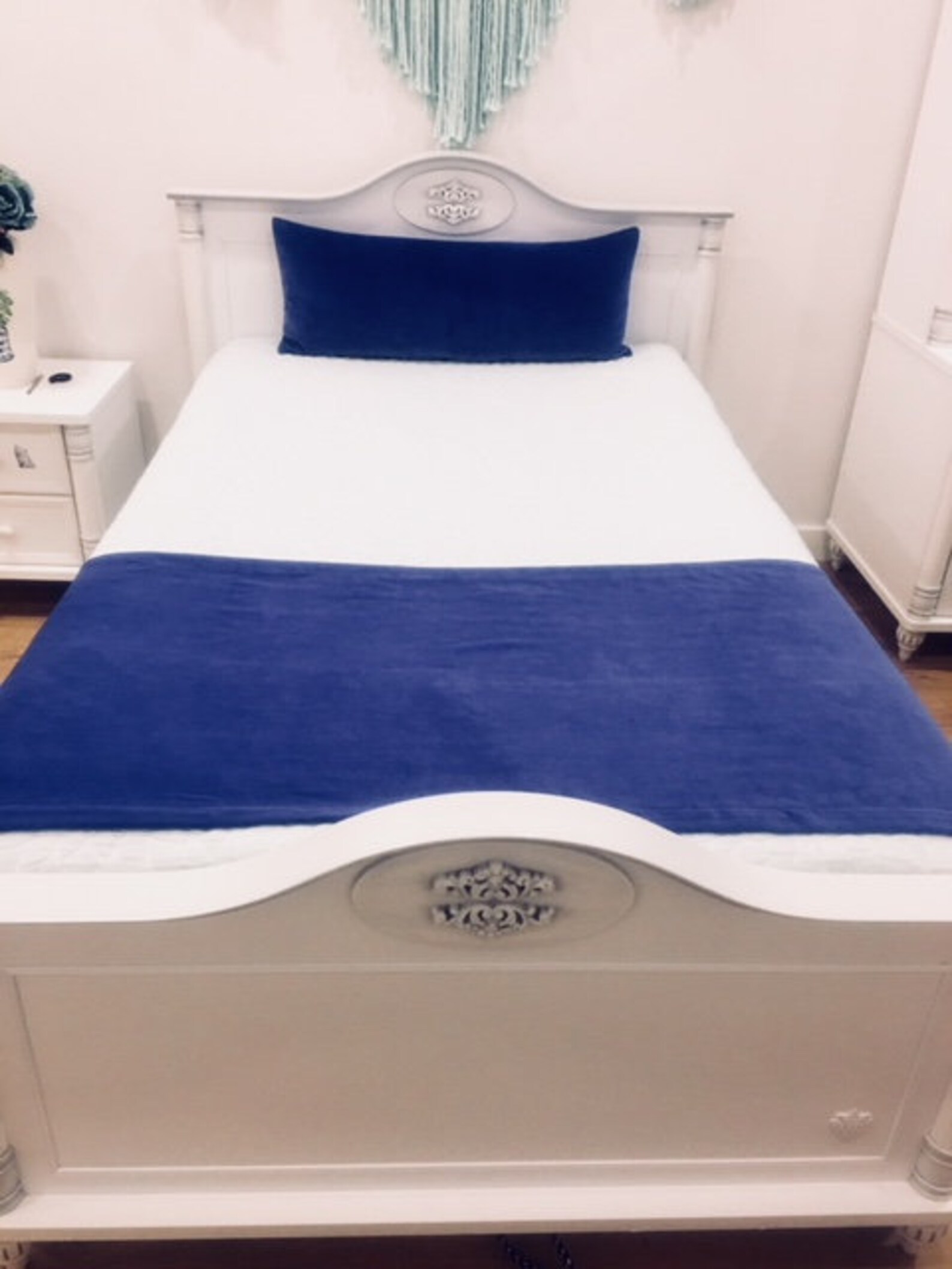 Double-sided Navy Blue Velvet Bed Runner Runners Bed Scarf - Etsy