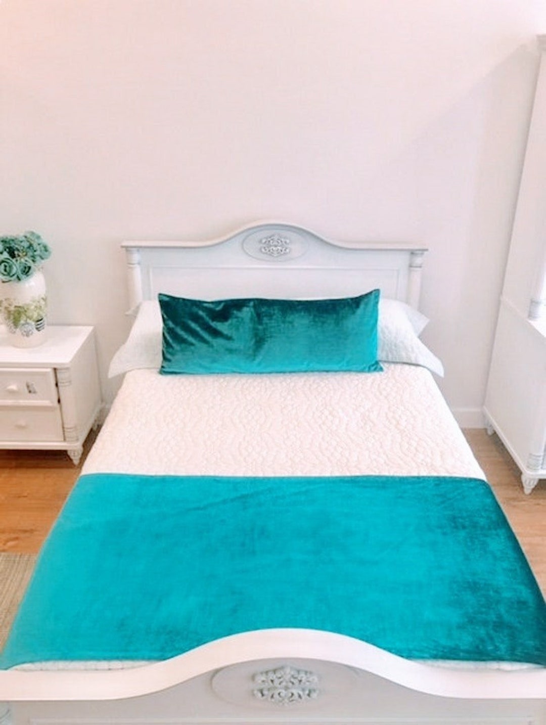 Double-sided Turquoise Velvet Bed Runner: Twin, Full, King, Queen - Etsy