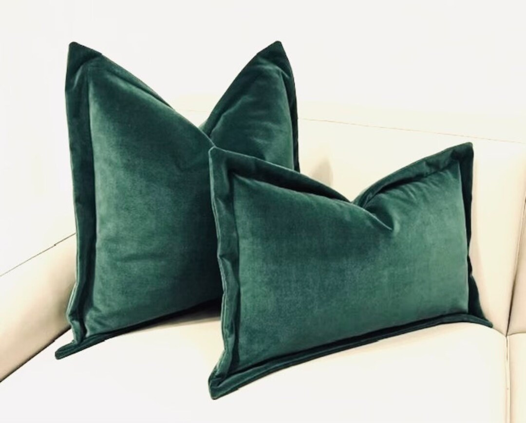 Pine Green Flange Velvet Pillow Cover: Handmade Decorative Throw ...