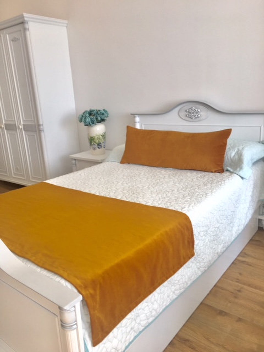 Double-sided Dark Gold Velvet Bed Runner, Runner, Bed Scarf, Bed Cover ...