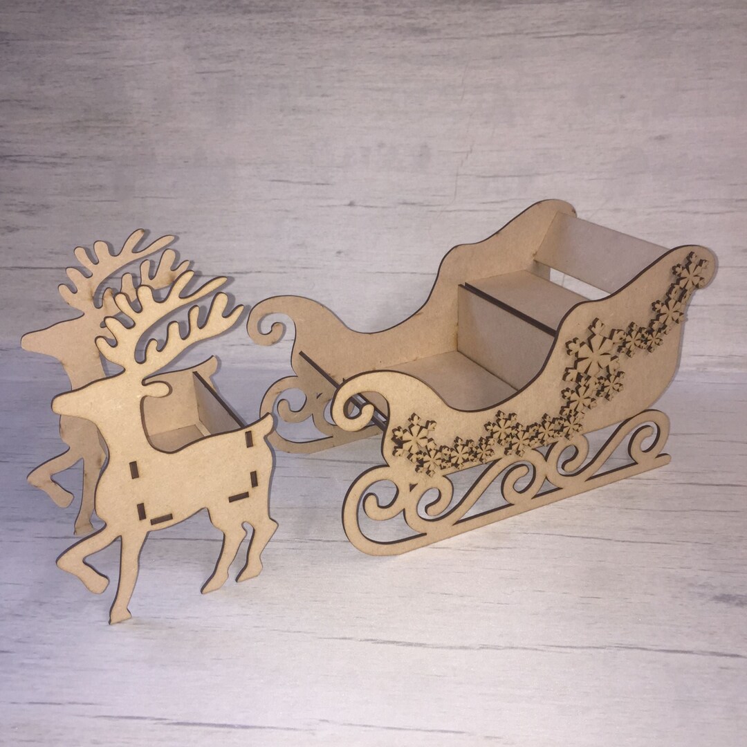 Santa Sleigh and Reindeer Kit - Freestanding MDF Wood Base Wooden Blank ...