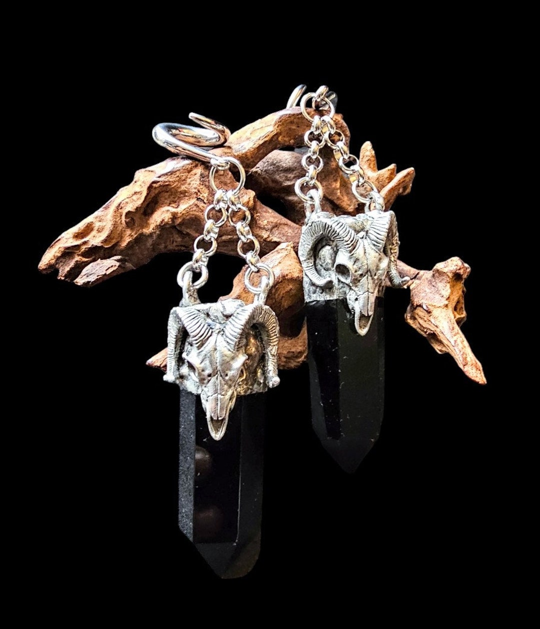 Ram Head Ear Weights, Black Obsidian Ear Hangers, Tiffany Technique ...