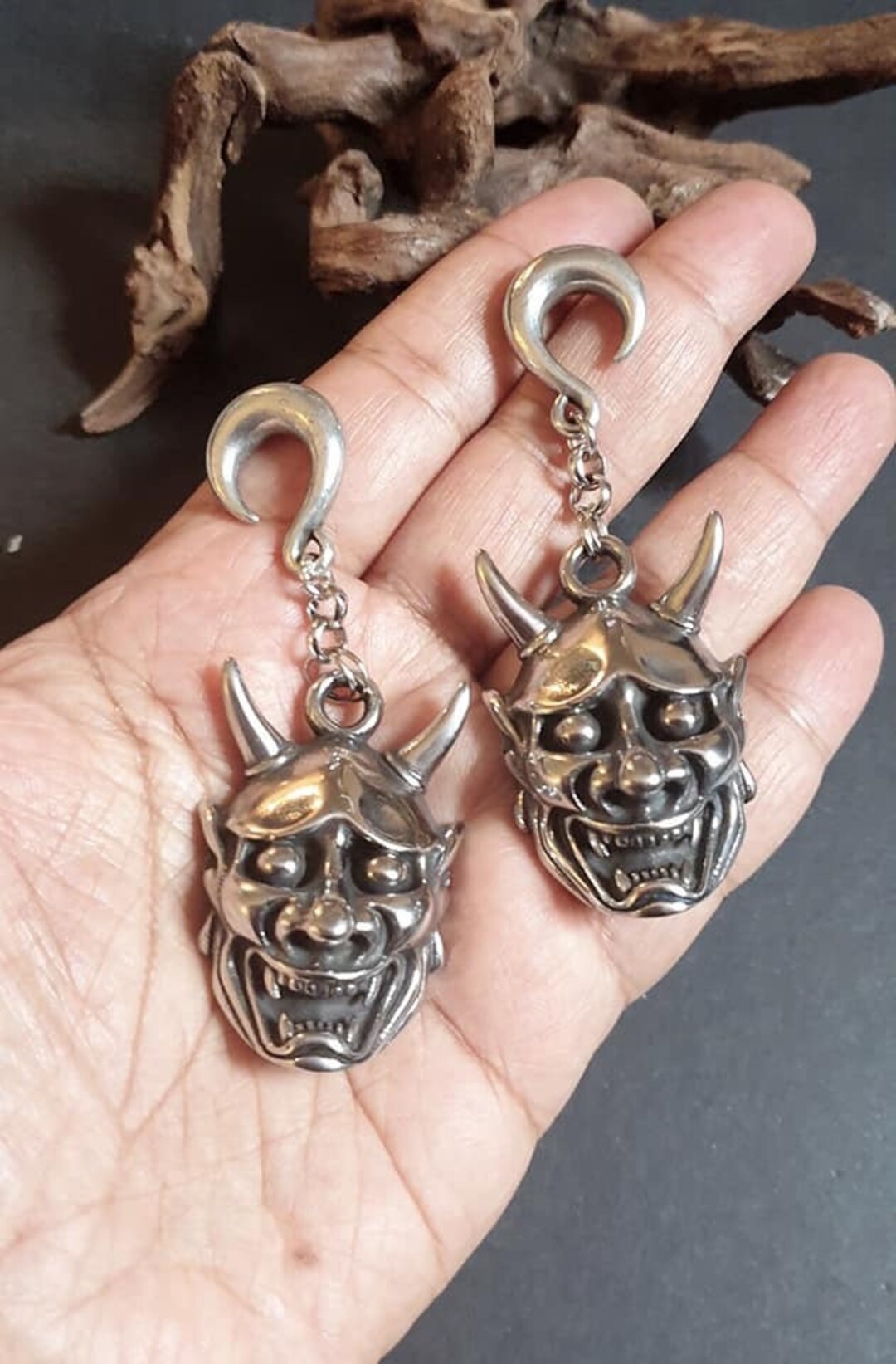 Evil Oni Mask Ear Hangers,hannah Mask Ear Weights,ear Weights,guage ...