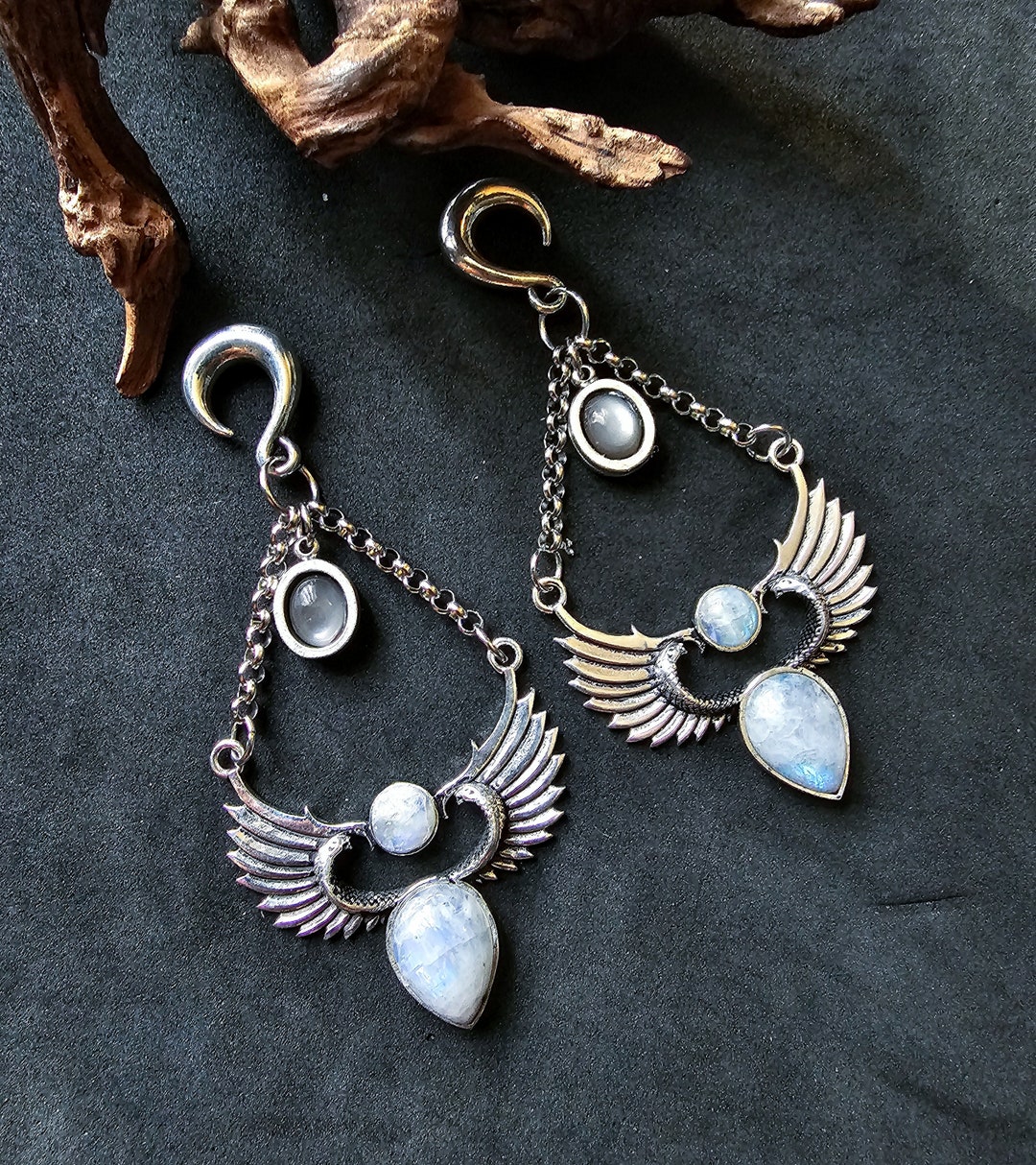 Moonstone Ear Hangers, Snake Ear Weights,ear Weights,dangle Ear Hanger ...