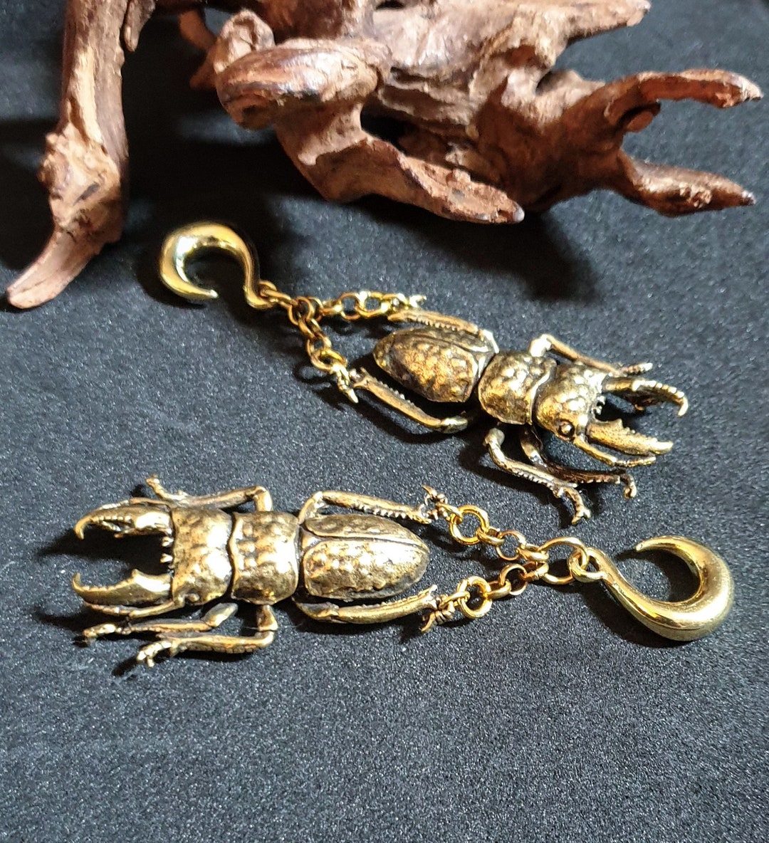 Stag Beetle Ear Weights, Brass Ear Weights, Insect Ear Hanger,guage ...