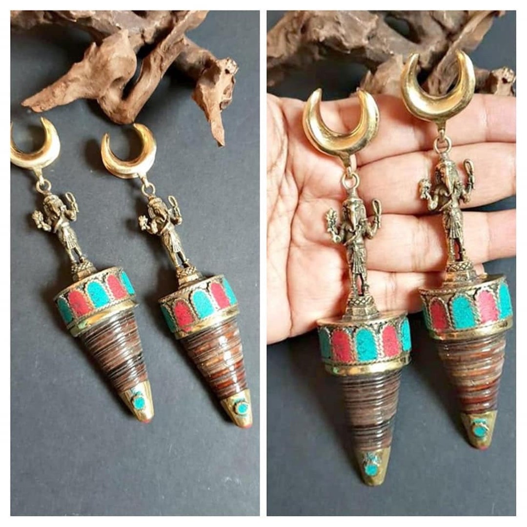 Ganesha Ear Weight,tribal Ear Weights,vintage Ear Weights-brass Ear ...