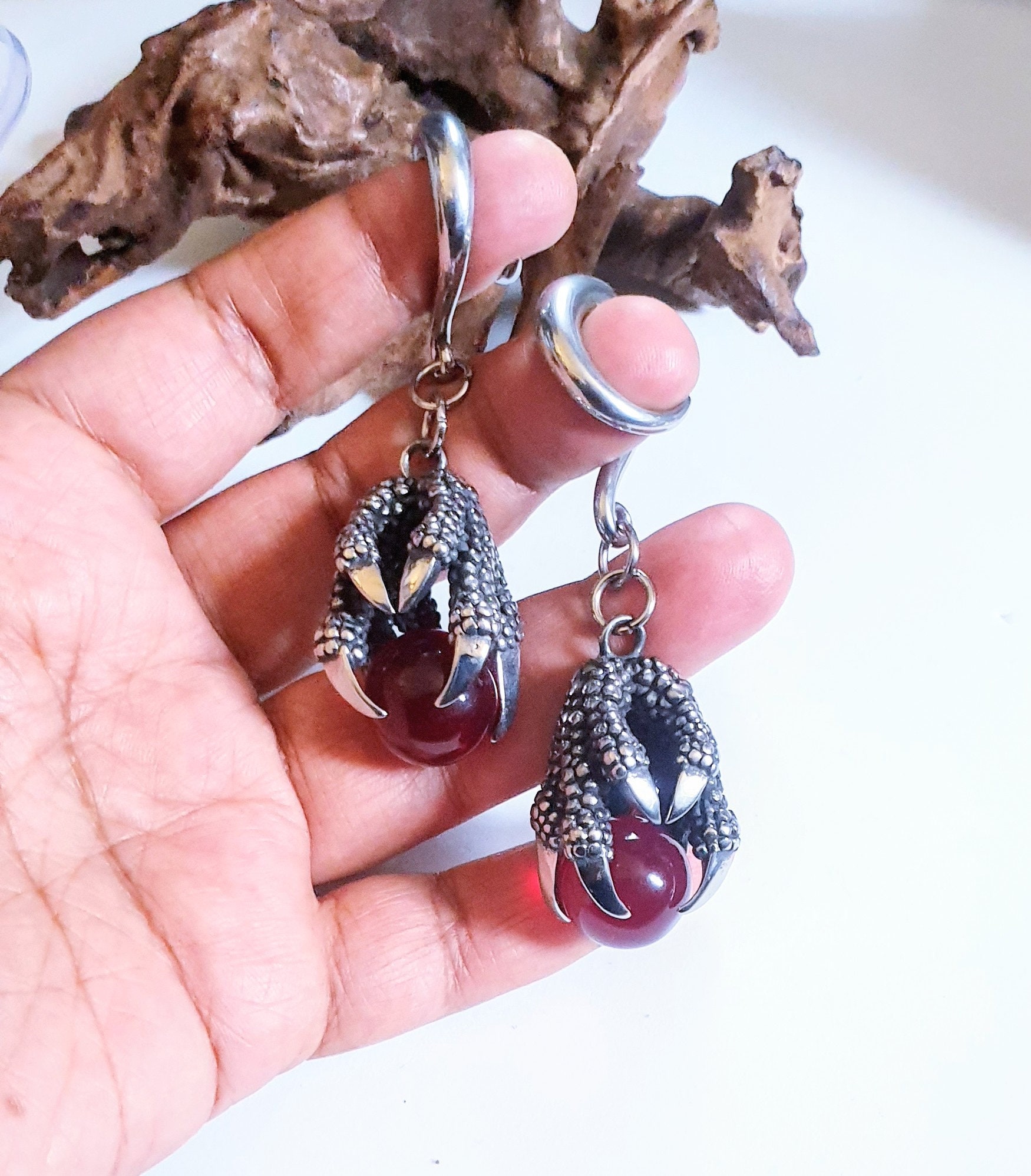 Dragon's Claws Ear Hangers Goth Ear Weights Crystal Ear - Etsy