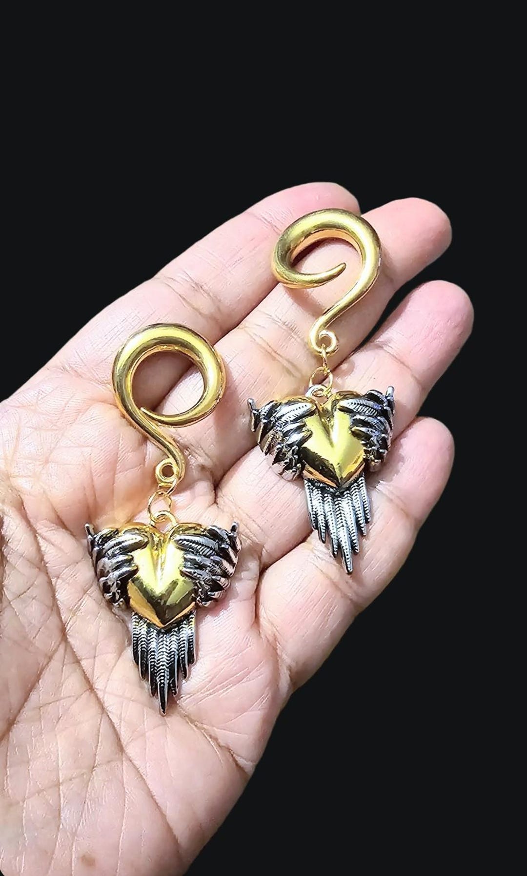 Hear With Wings Ear Weights, Goth Ear Weight/ Heart Ear Weights/ Ear ...