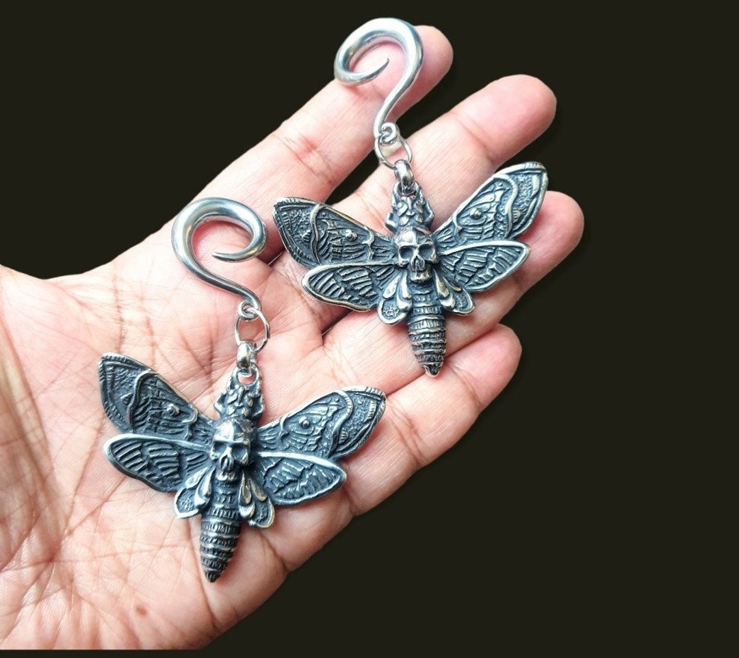 Moth Ear Weights-skull Ear Weights- Goth Ear Weights, Death Moth Ear ...