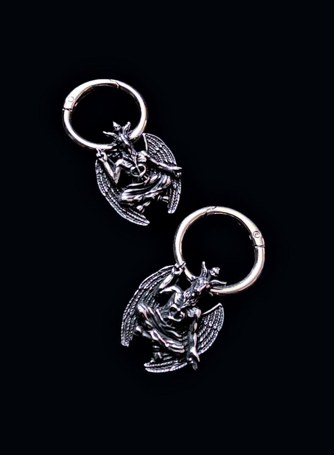 Baphomet Ear Hangers- Goth Ear Weights, Earrings for Plugs- Hinged ...