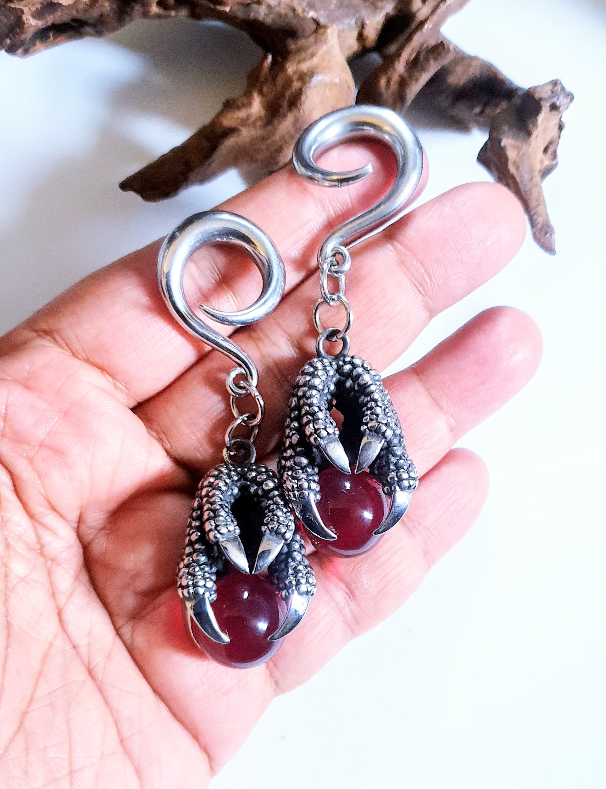 Dragon's Claws Ear Hangers Goth Ear Weights Crystal Ear - Etsy