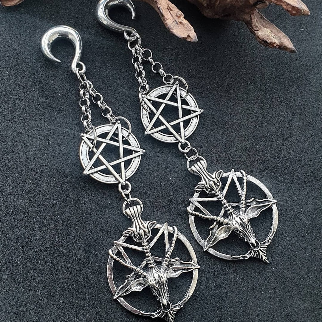 Goth Ear Weight/pentagram Ear Weight/baphomet Ear Weight/ear Hanger - Etsy
