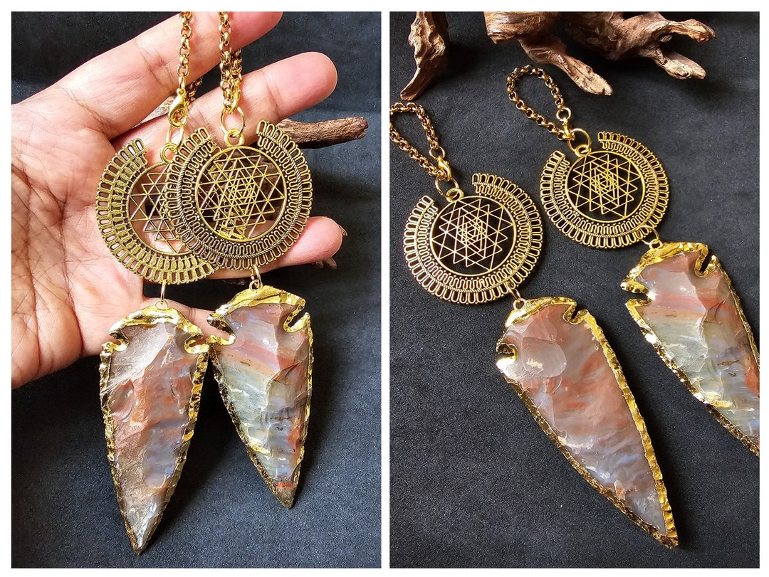 Shri Yantra Ear Weights/jasper Arrowhead Ear Weights/arrowhead Ear ...