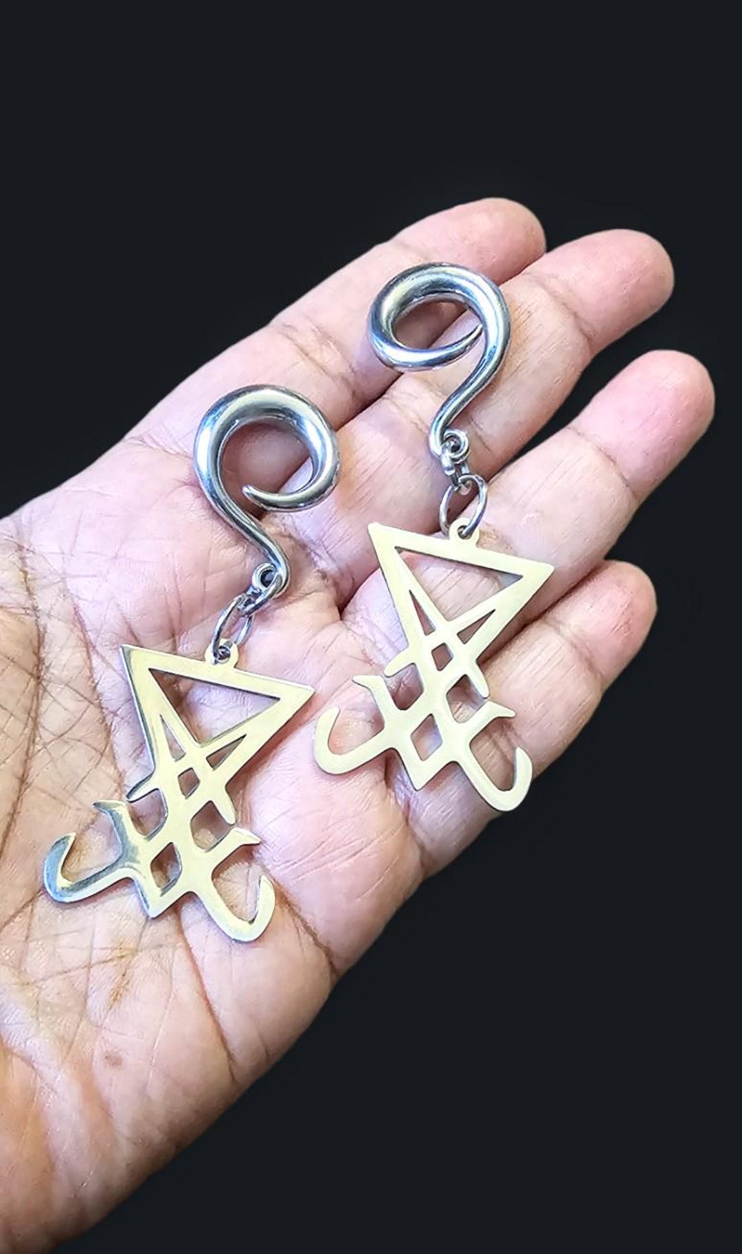 Lucifer Ear Hangers,satanic Ear Weights,goth Ear Weights,gauge Earring ...