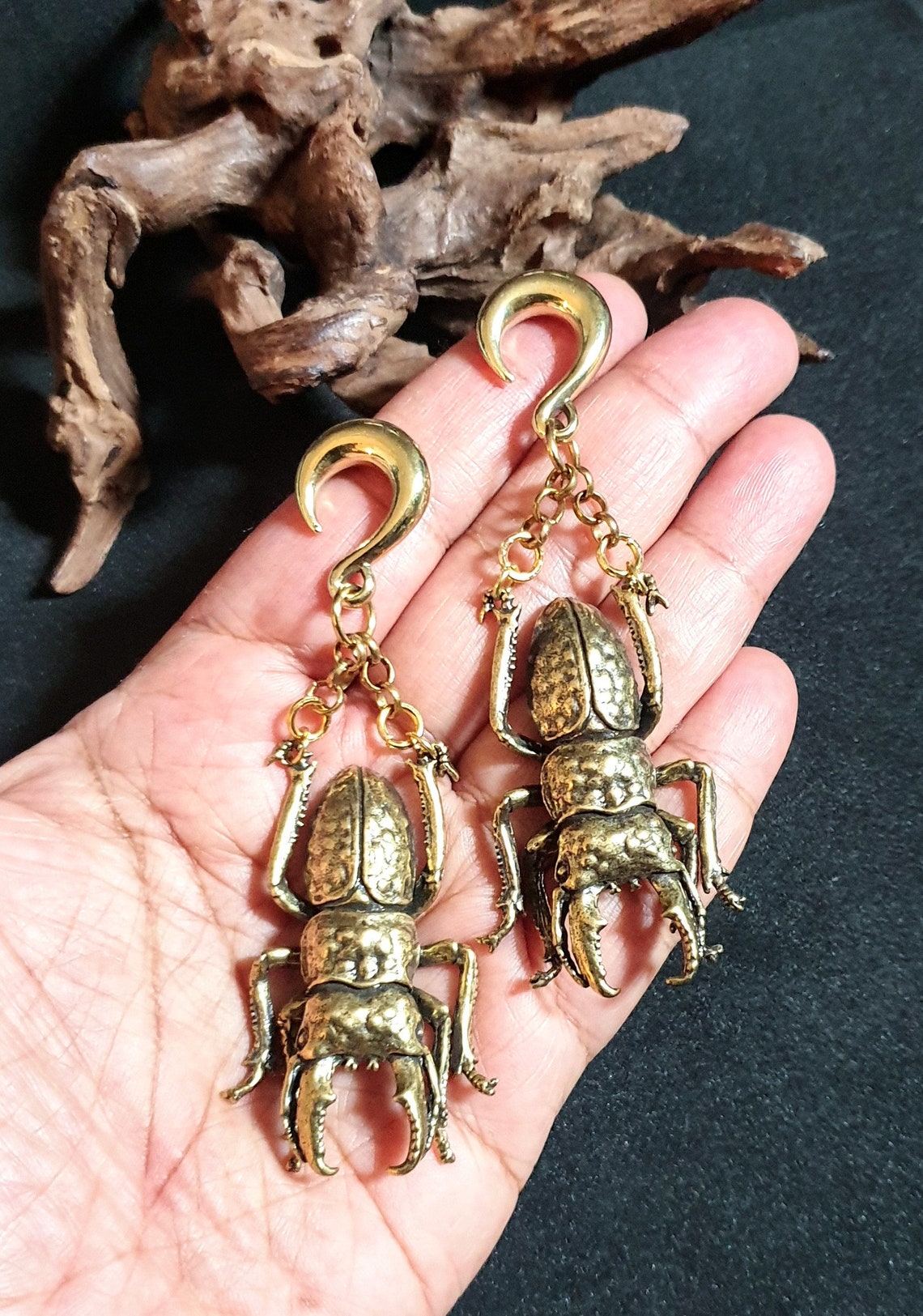 Stag Beetle Ear Weights, Brass Ear Weights, Insect Ear Hanger,guage ...