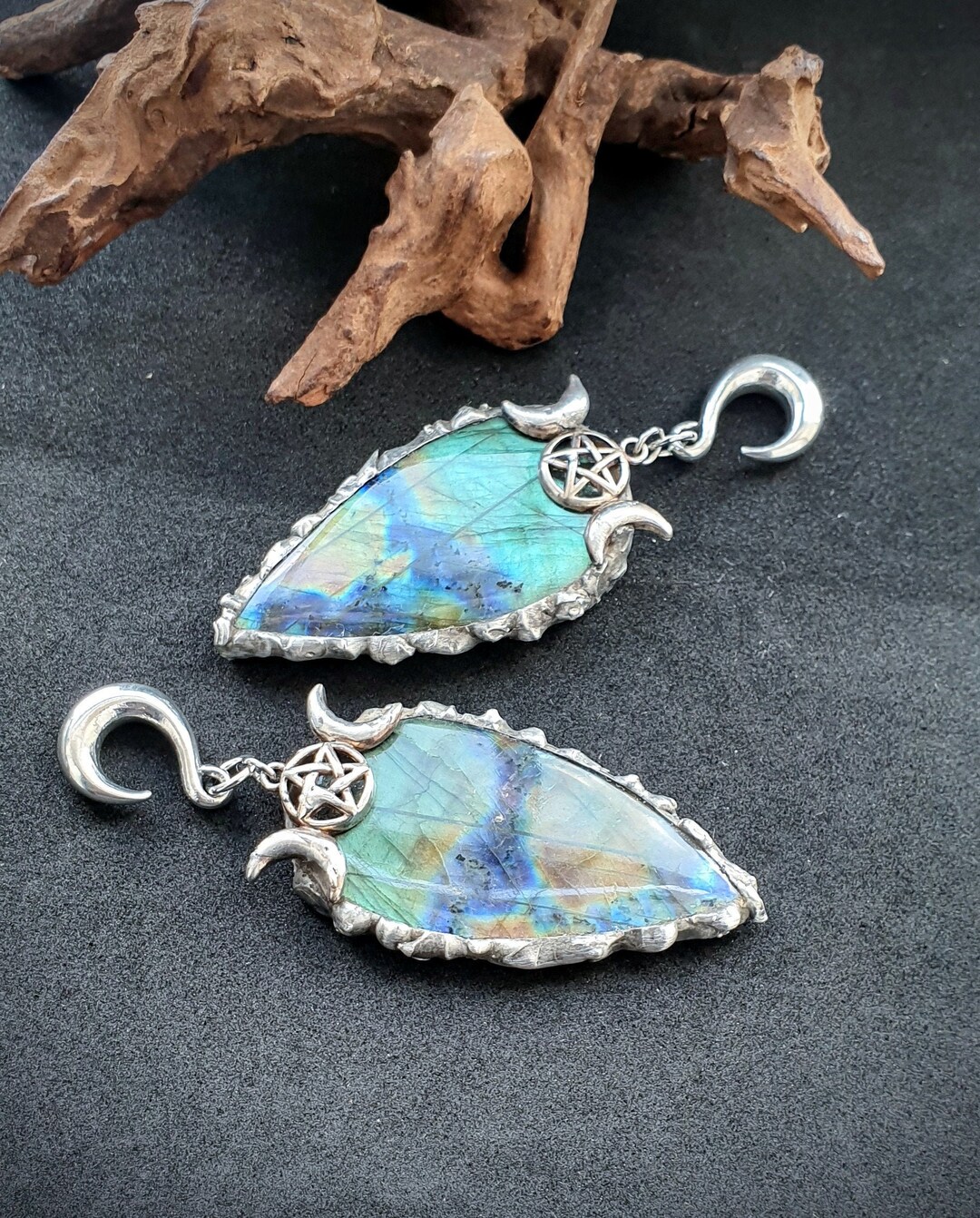 Labradorite Ear Weights/pentacle Ear Weights/goth Ear Hangers/tiffany ...