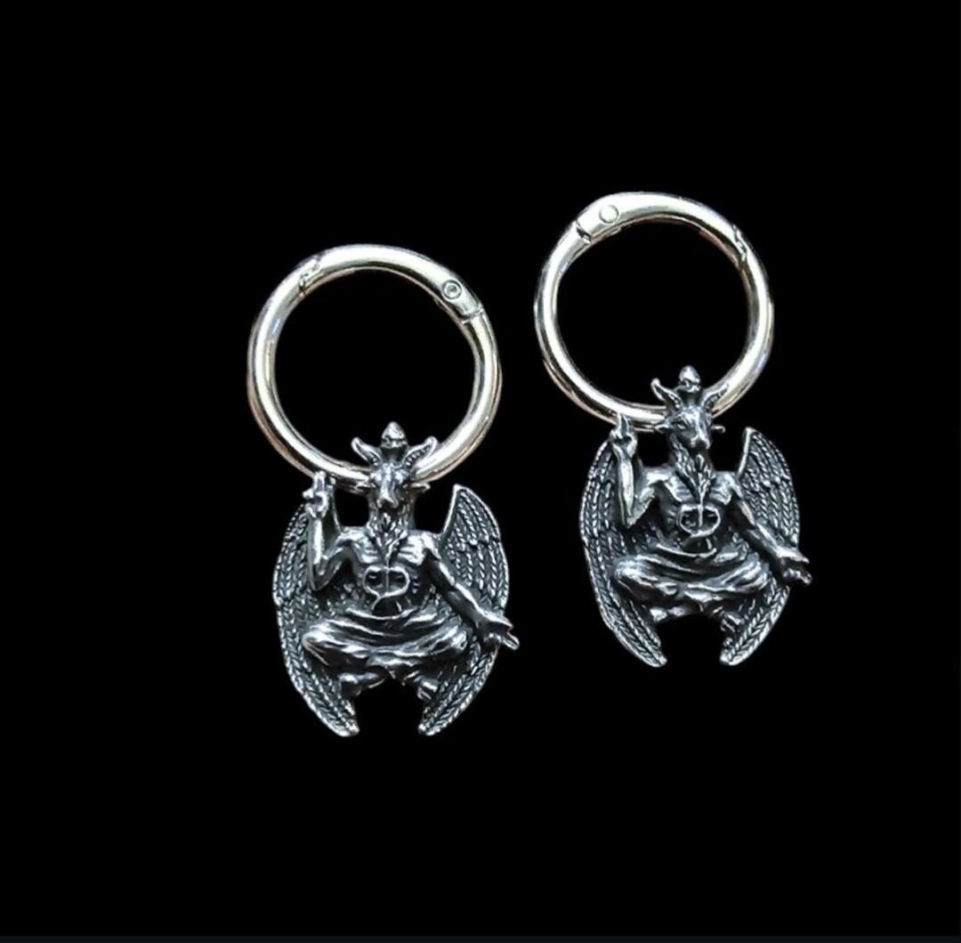 Baphomet Ear Hangers- Goth Ear Weights, Earrings for Plugs- Hinged ...