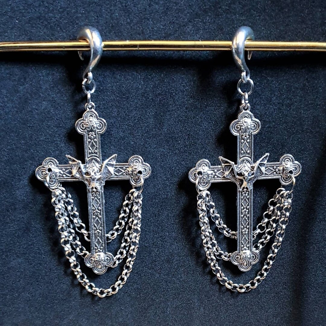 Goth Ear Weights- Cross Ear Hanger- Bat Ear Weight-stretched Lobes ...