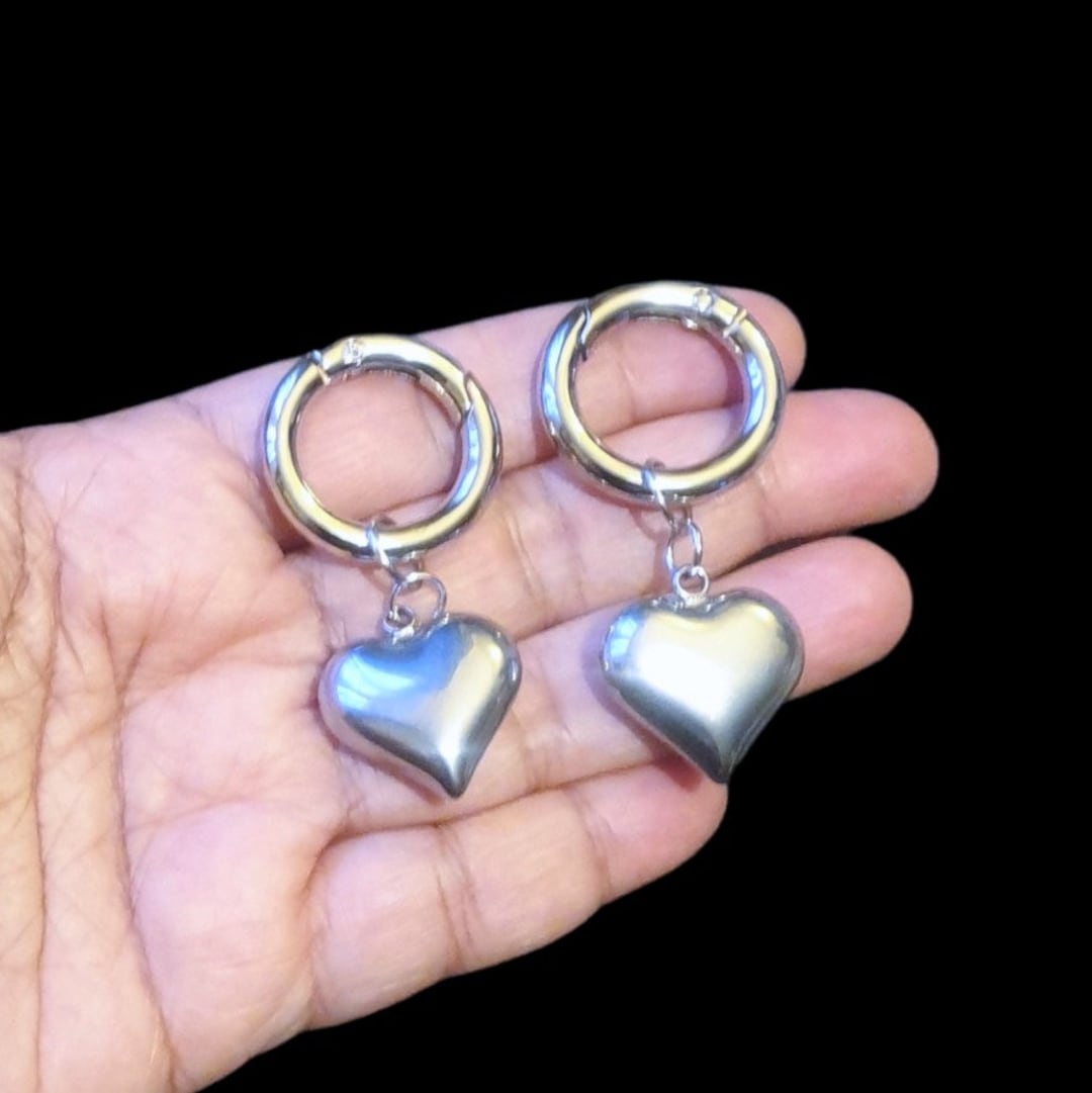 Heart Ear Weights- Goth Ear Hangers, Earrings for Plugs- Hinged Earring ...